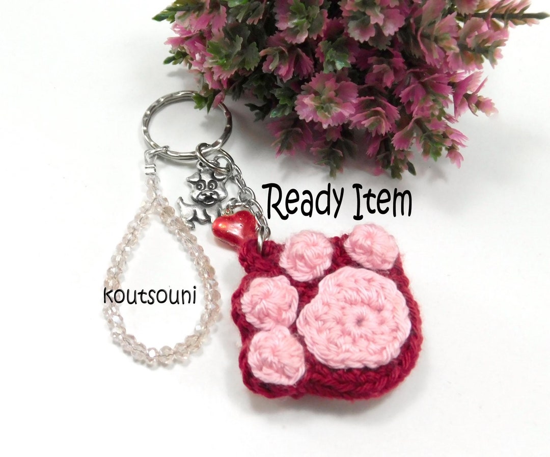 Crochet Dog Paw Keychain, Handmade Crochet Gift, Dog Lover Keychain ...