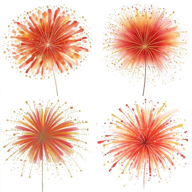 Firework Clipart, Watercolor PNG Images, Digital Download for 4th of ...