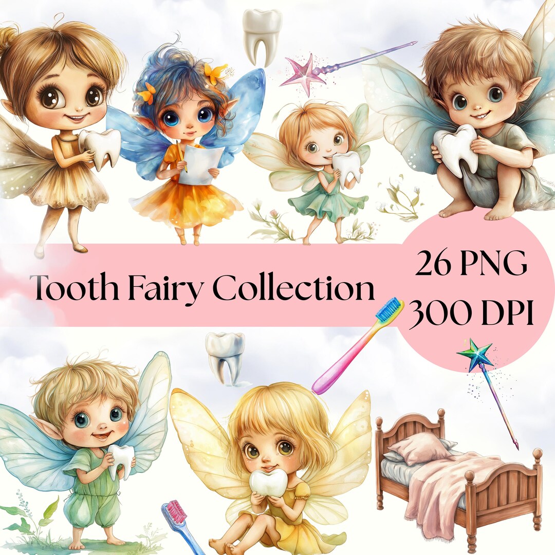 Cute Tooth Fairy Clip Art, Digital Download PNG & SVG for Kids Crafts ...