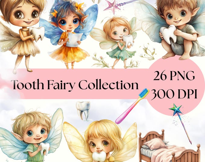 Tooth Fairy Clipart Bundle. Cute Tooth Fairies, Kawaii Teeth, Tooth ...