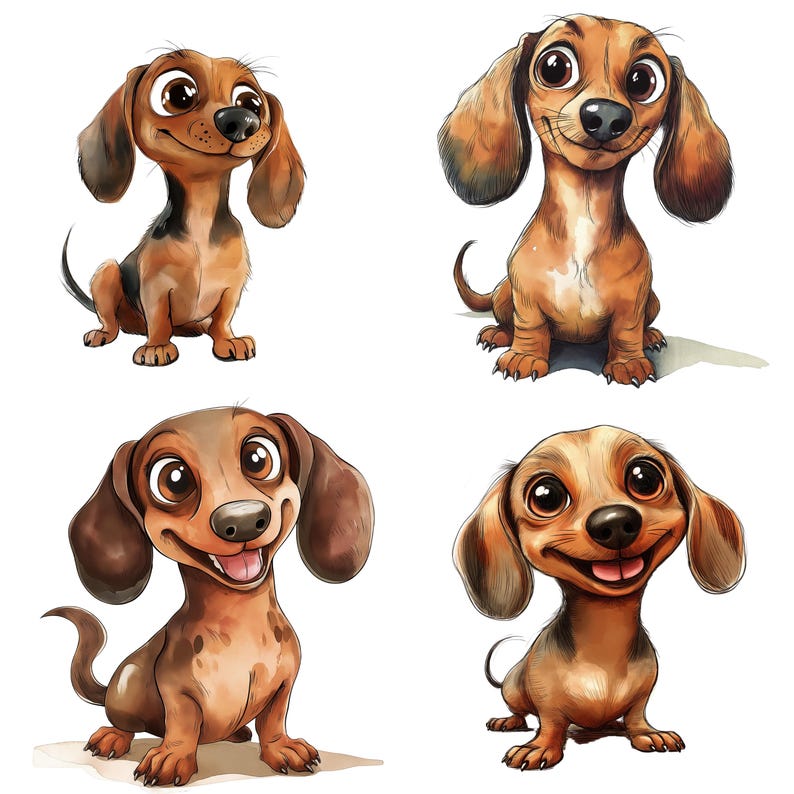 Sausage Dog Clip Art, Cute Dachshund Illustrations, Digital Download ...