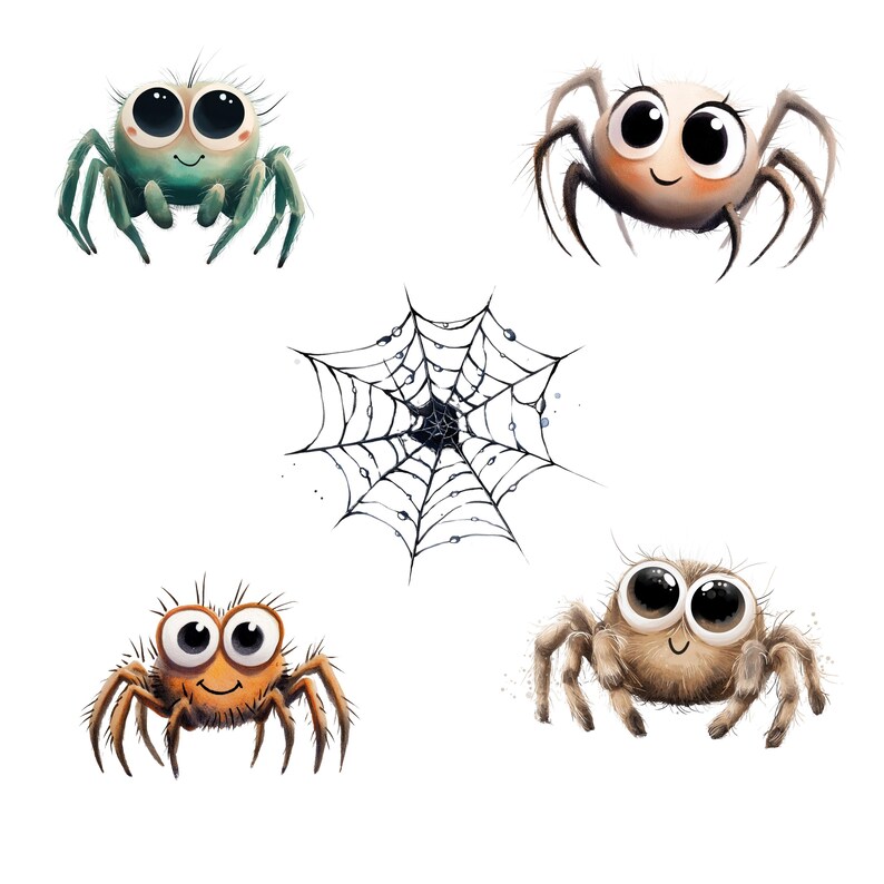 Cute Spiders Clipart, Adorable Spider Graphics, Insect Art Bundle ...