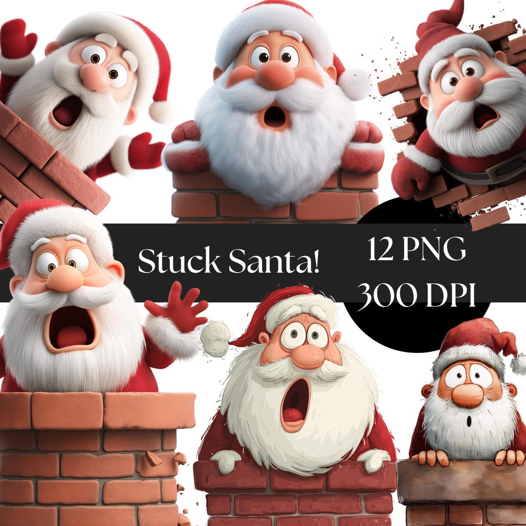 Santa Chimney Clipart, Cute Christmas Art, Digital Download, Funny ...