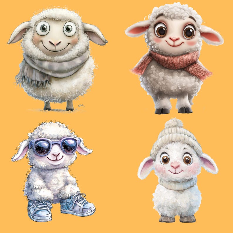 Cute Lamb Clip Art, Watercolor Sheep Illustrations, Digital Download ...