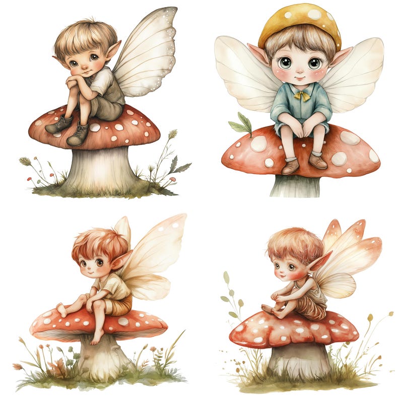 Boy Fairy Clip Art, Whimsical Watercolor Illustrations, Digital ...