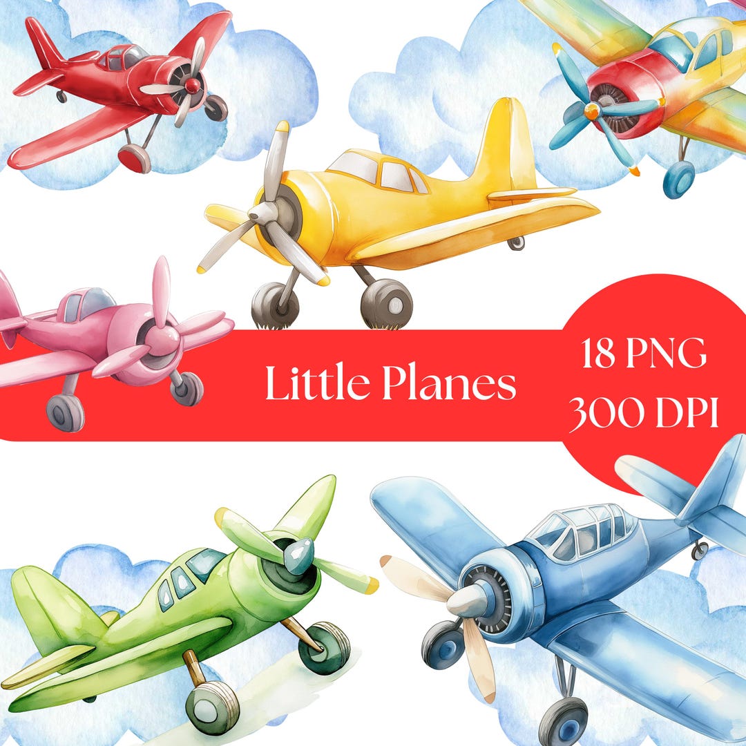 Cute Blue Plane Clipart, Watercolor Airplane Art for Nursery Decor ...