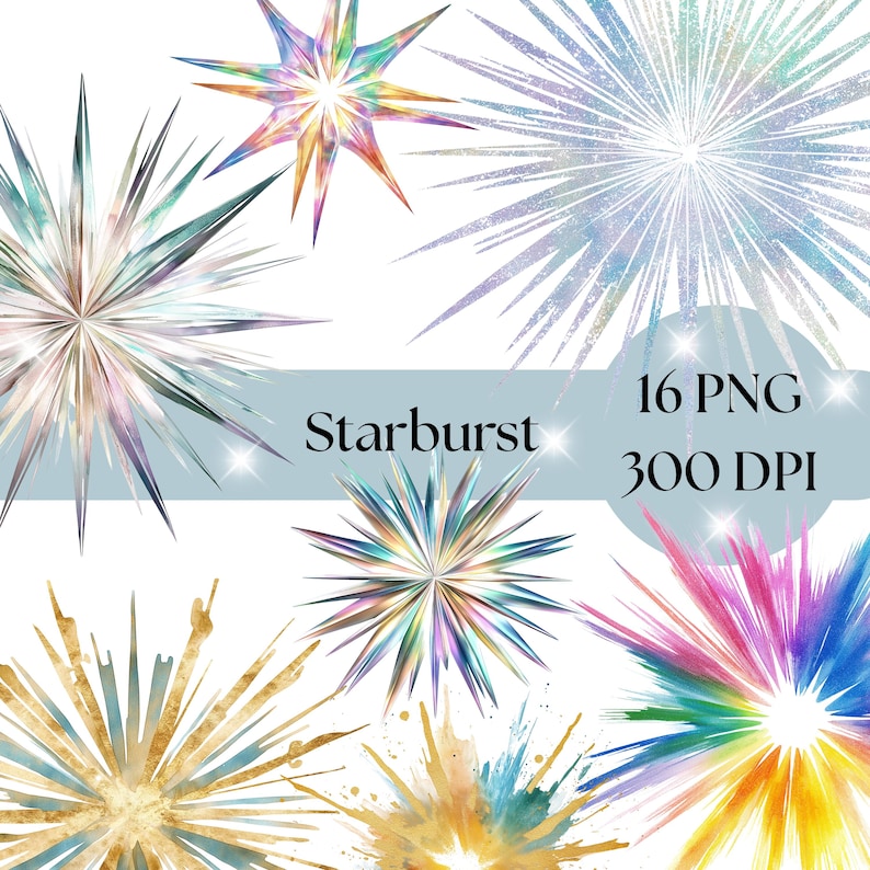 Starburst Clipart, Sunburst Digital Overlays, PNG Graphics, Retro ...