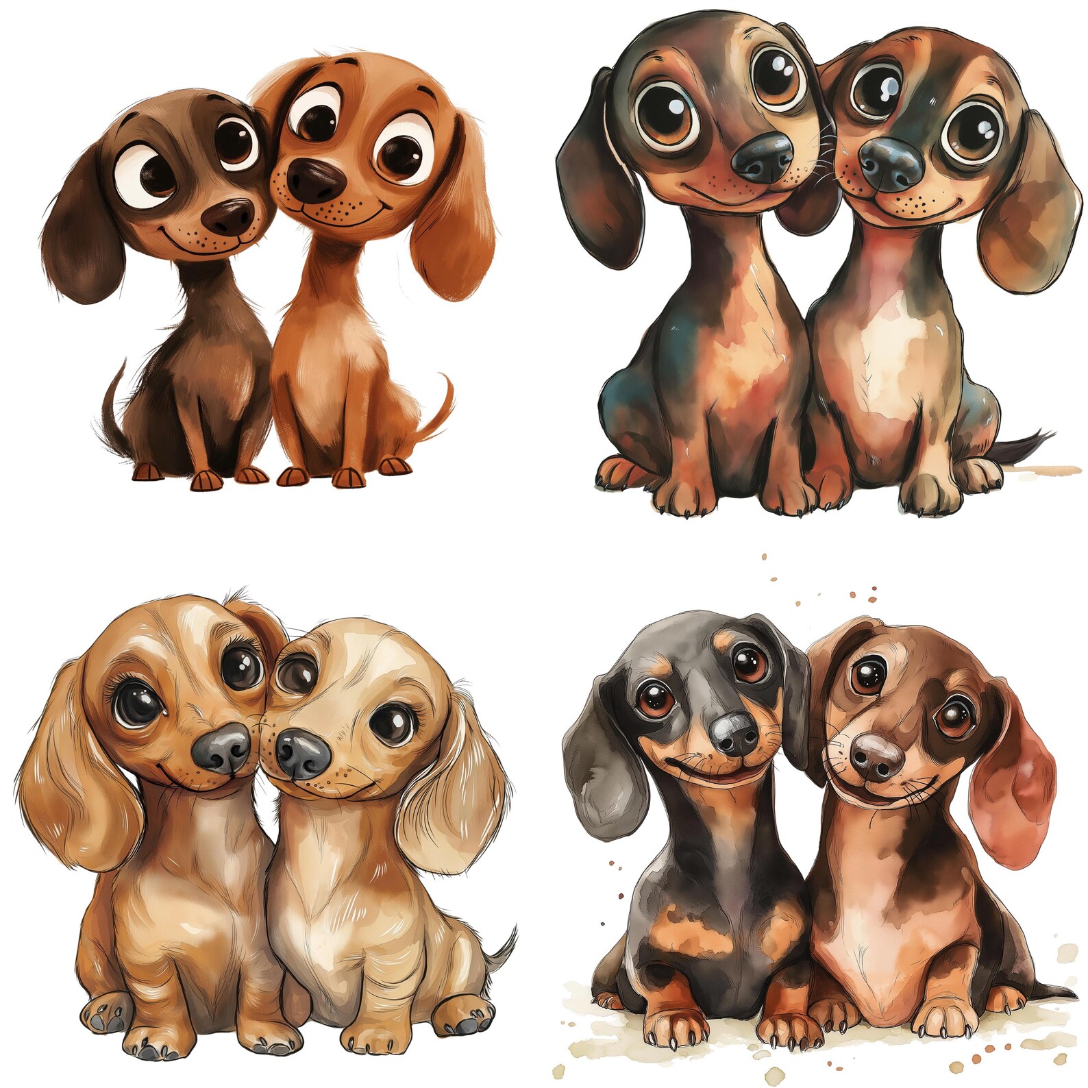 Sausage Dog Clip Art, Cute Dachshund Illustrations, Digital Download ...