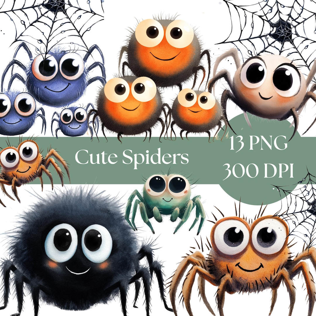 Cute Spiders Clipart, Adorable Spider Graphics, Insect Art Bundle ...