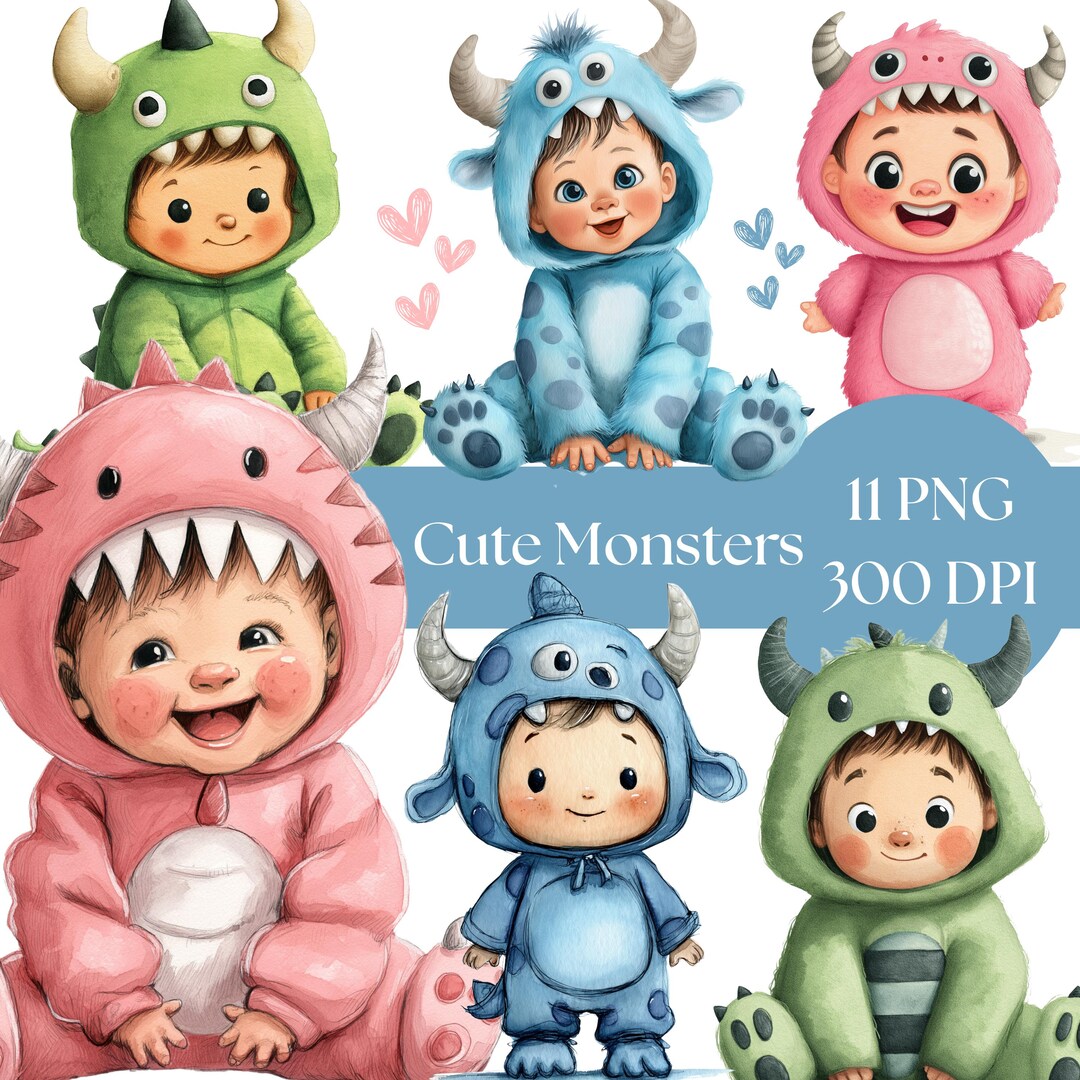 Cute Monsters Clipart, Kawaii Monster PNG, Printable Clipart for Kids ...