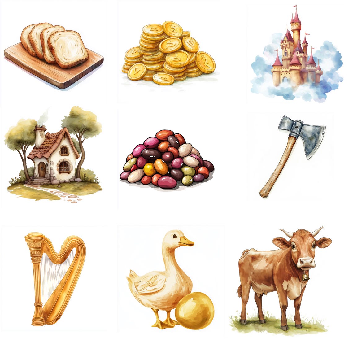 Jack and the Beanstalk Clip Art, Watercolor Fairy Tale Graphics for ...