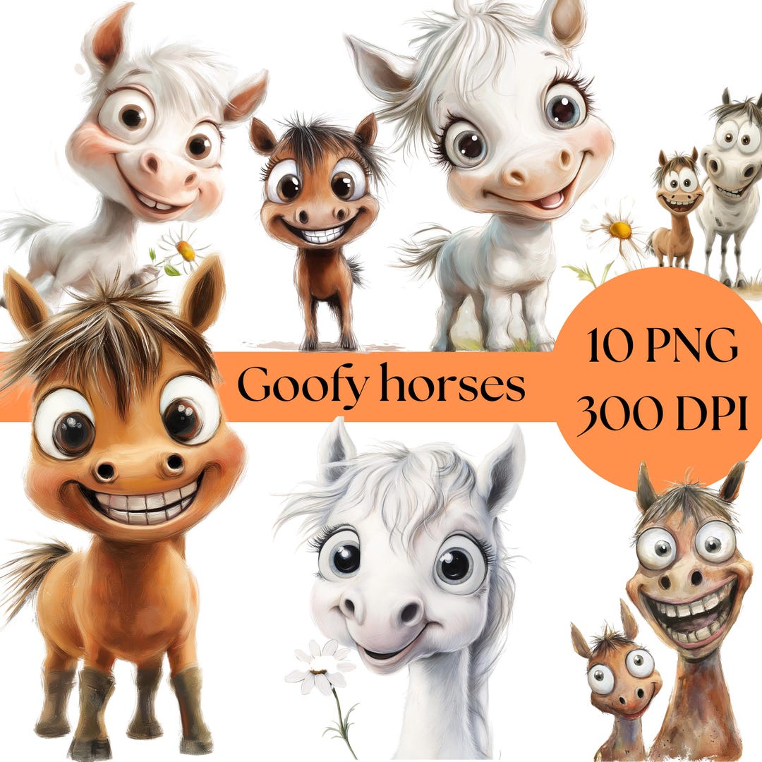Crazy Horse Clipart Bundle, Funny Animal Art, Whimsical Horse ...