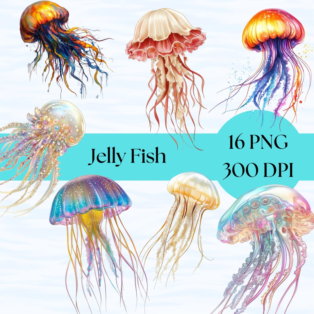 Jelly Fish Clipart, Cute Watercolor Jellyfish PNG, Ocean Animal Digital ...