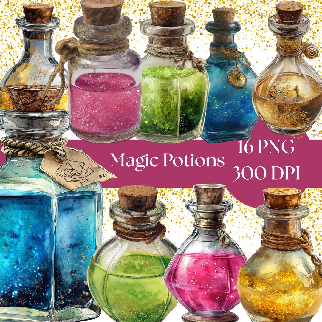 Potion Bottle Clip Art, Watercolor Magic Vials, Halloween Digital ...