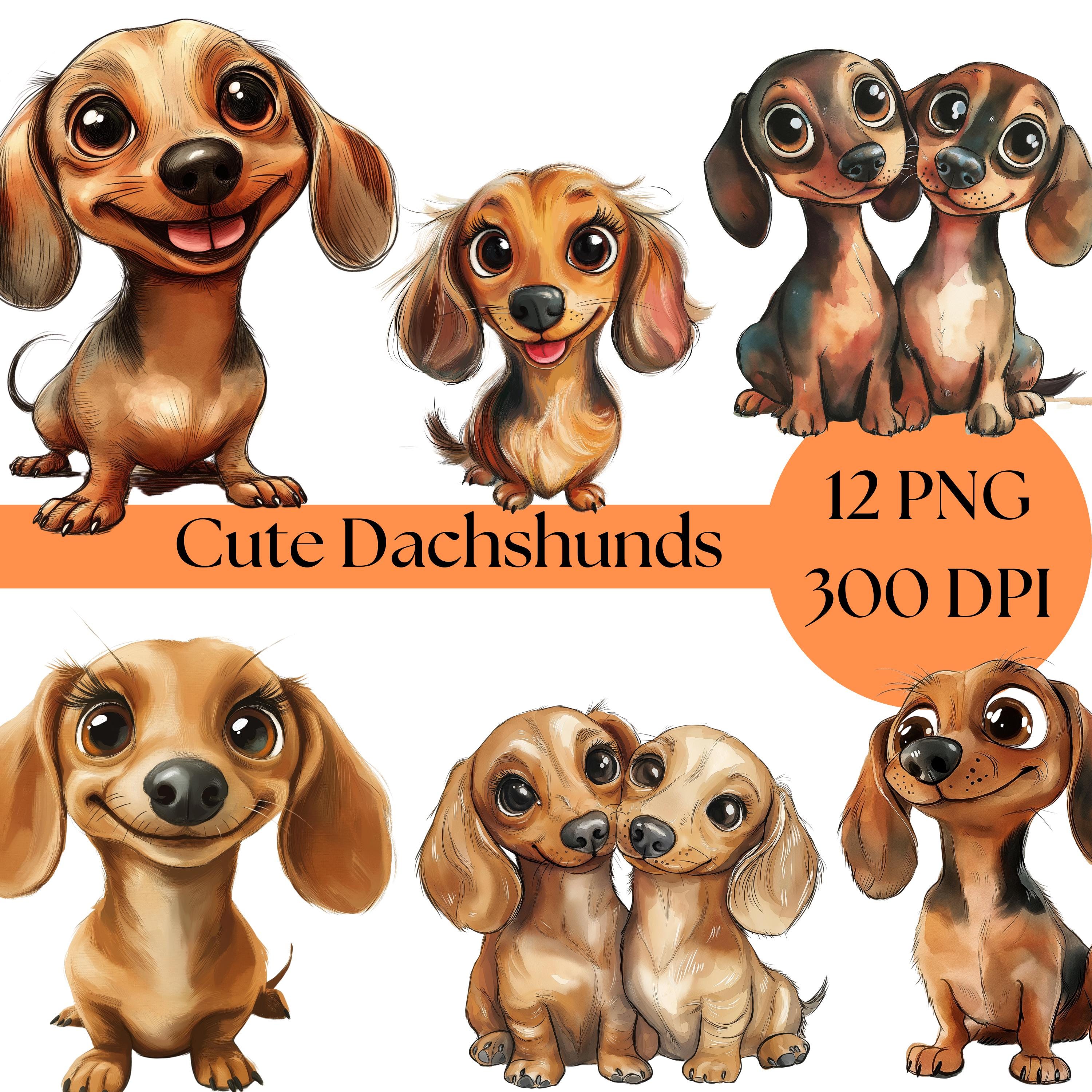 Sausage Dog Clip Art, Cute Dachshund Illustrations, Digital Download ...