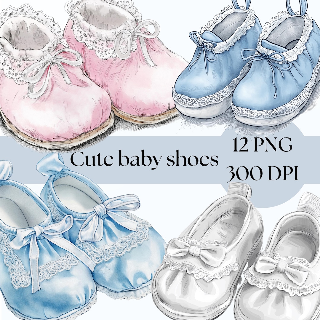 Baby Shoe Clipart, Watercolor Baby Booties, Digital Download for Baby ...