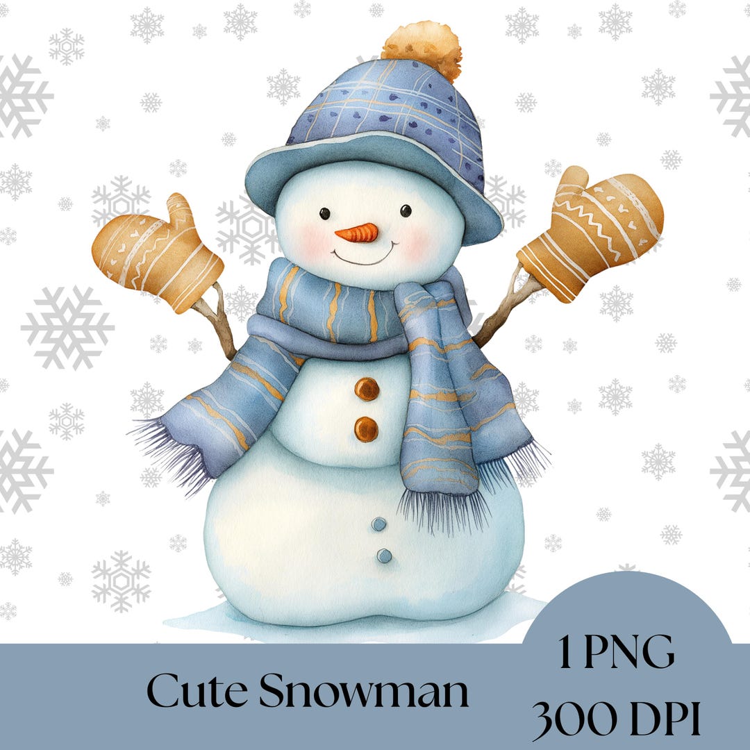Cute Winter Snowman Clipart, Digital PNG Graphics for Christmas ...