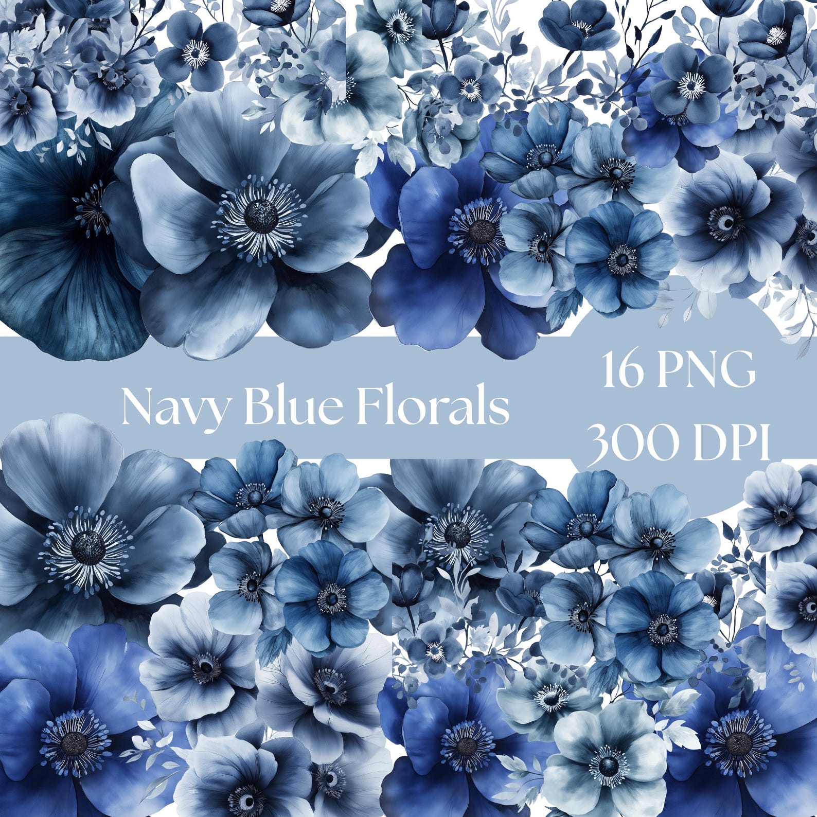 Navy Floral Clipart - Watercolor Bouquets, Wedding Graphics, Digital ...
