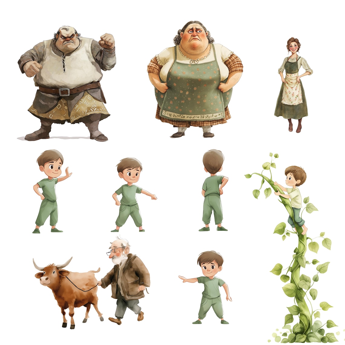 Jack and the Beanstalk Clip Art, Watercolor Fairy Tale Graphics for ...