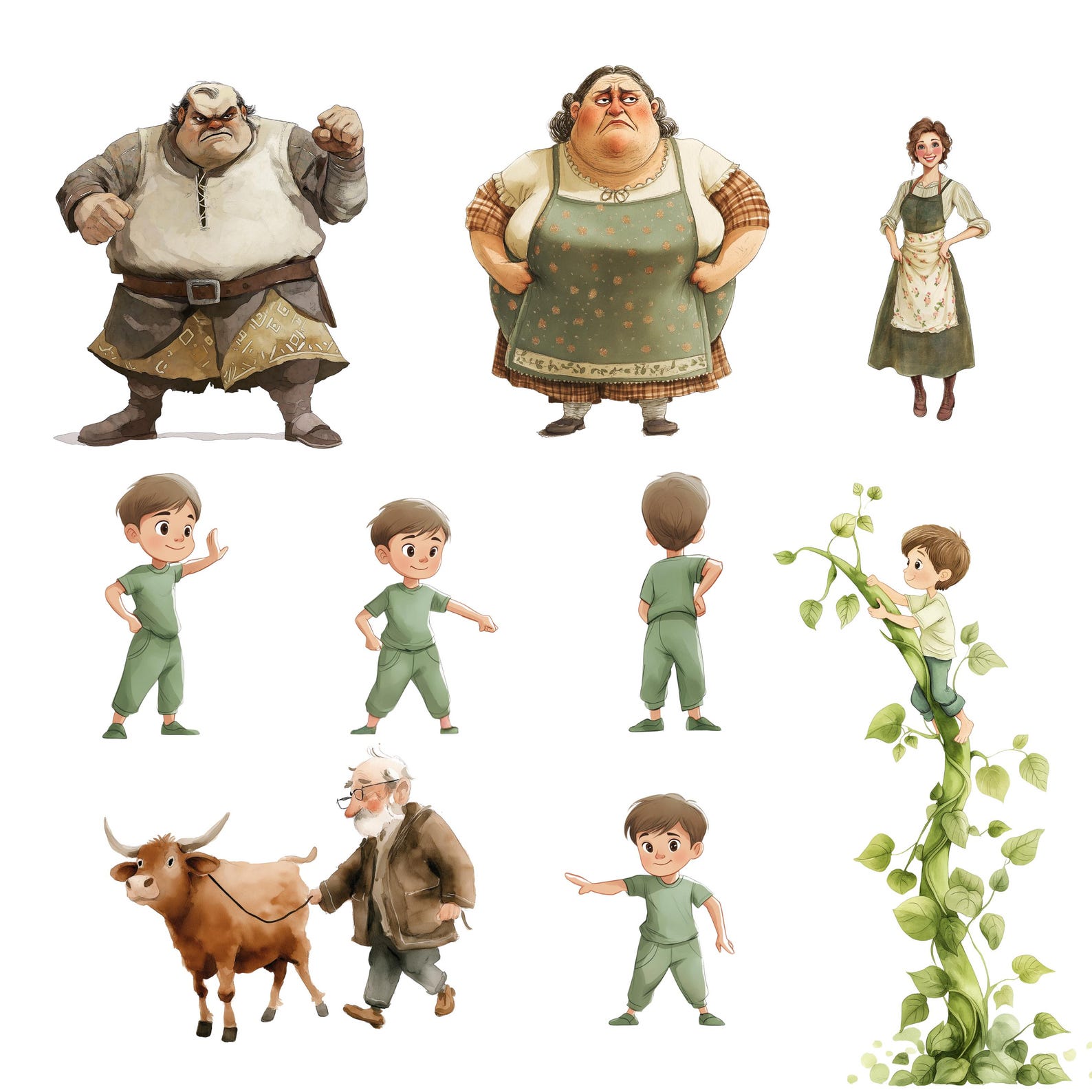 Jack and the Beanstalk Clip Art, Watercolor Fairy Tale Graphics for ...