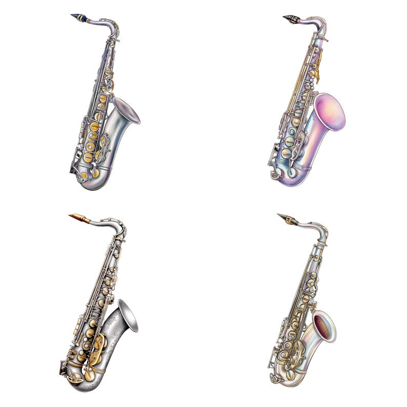 Saxophone Clipart, Colorful PNG Files for Digital Download, Watercolor ...