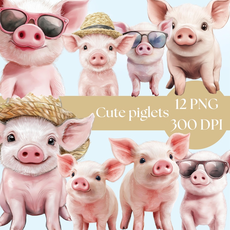 Watercolor Piglet Clipart: Adorable Farm Animal PNG (digital Download ...