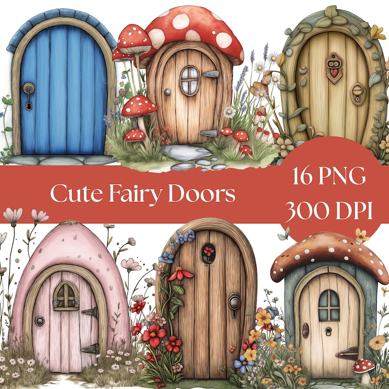 Cute Fairy Door Clipart, Magical Garden PNG, Watercolor Fairy House Art ...