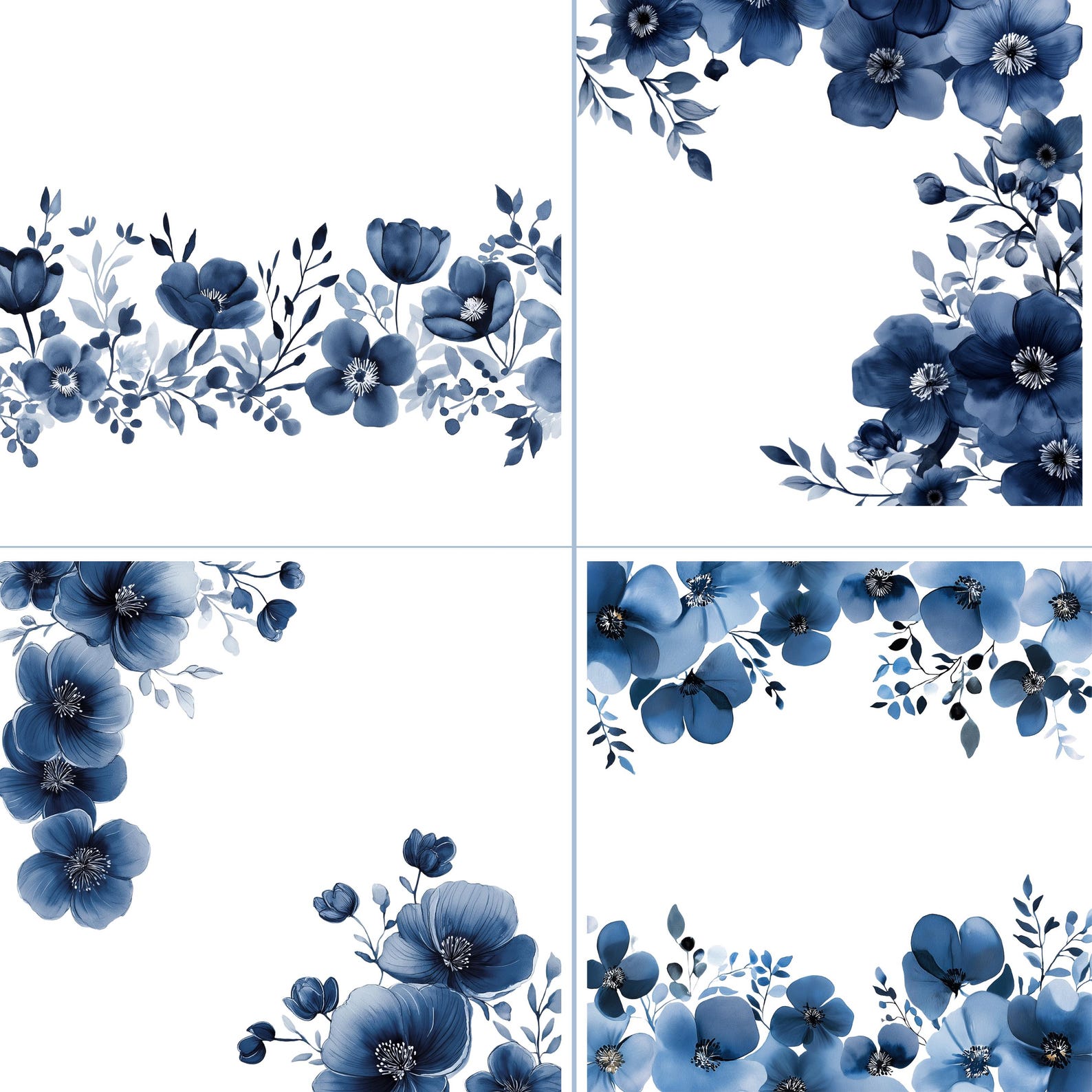 Navy Floral Clipart - Watercolor Bouquets, Wedding Graphics, Digital ...