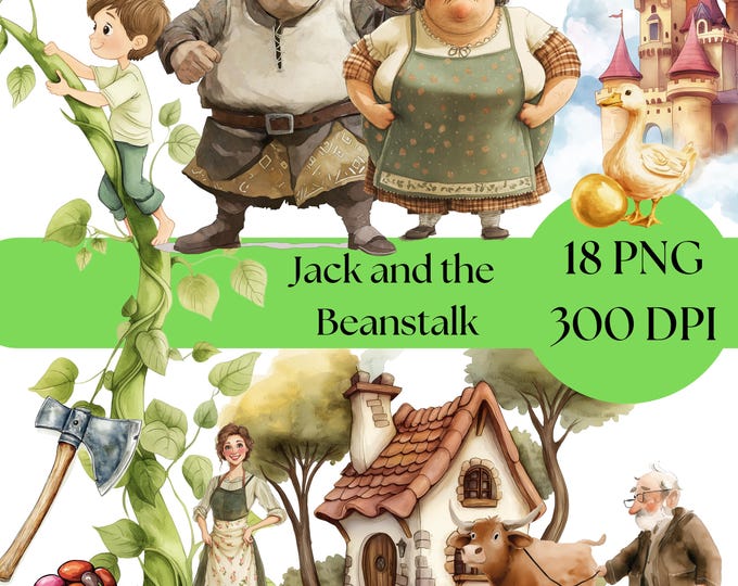 Jack and the Beanstalk Clipart: Fairytale Storybook Graphics (digital ...