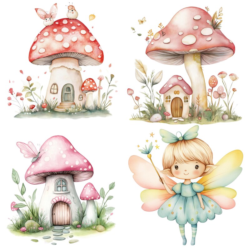 Fairy Garden Clipart, Watercolor Magical Fairy Bundle, Cute Enchanted ...