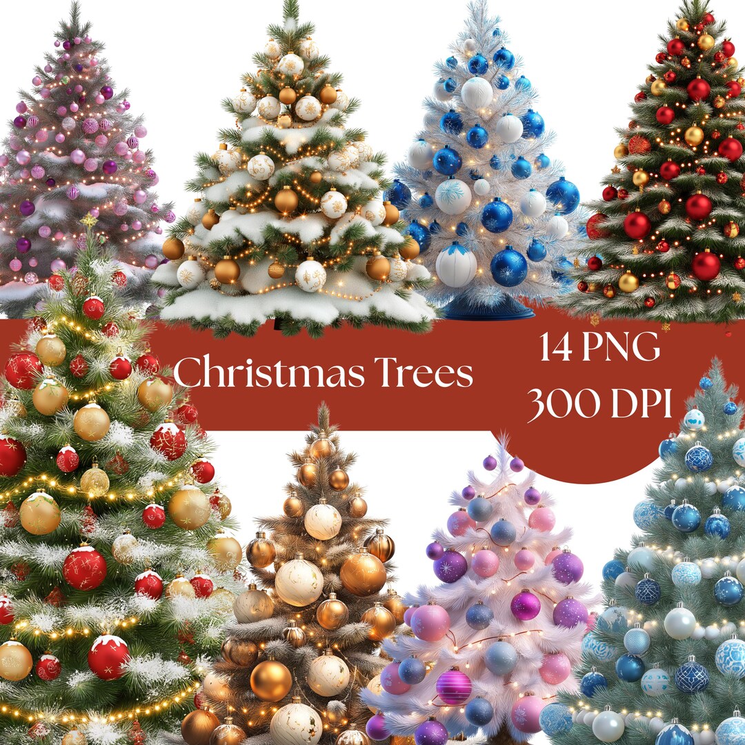 Colorful Christmas Tree Clipart: Festive Winter PNG Graphics (digital ...