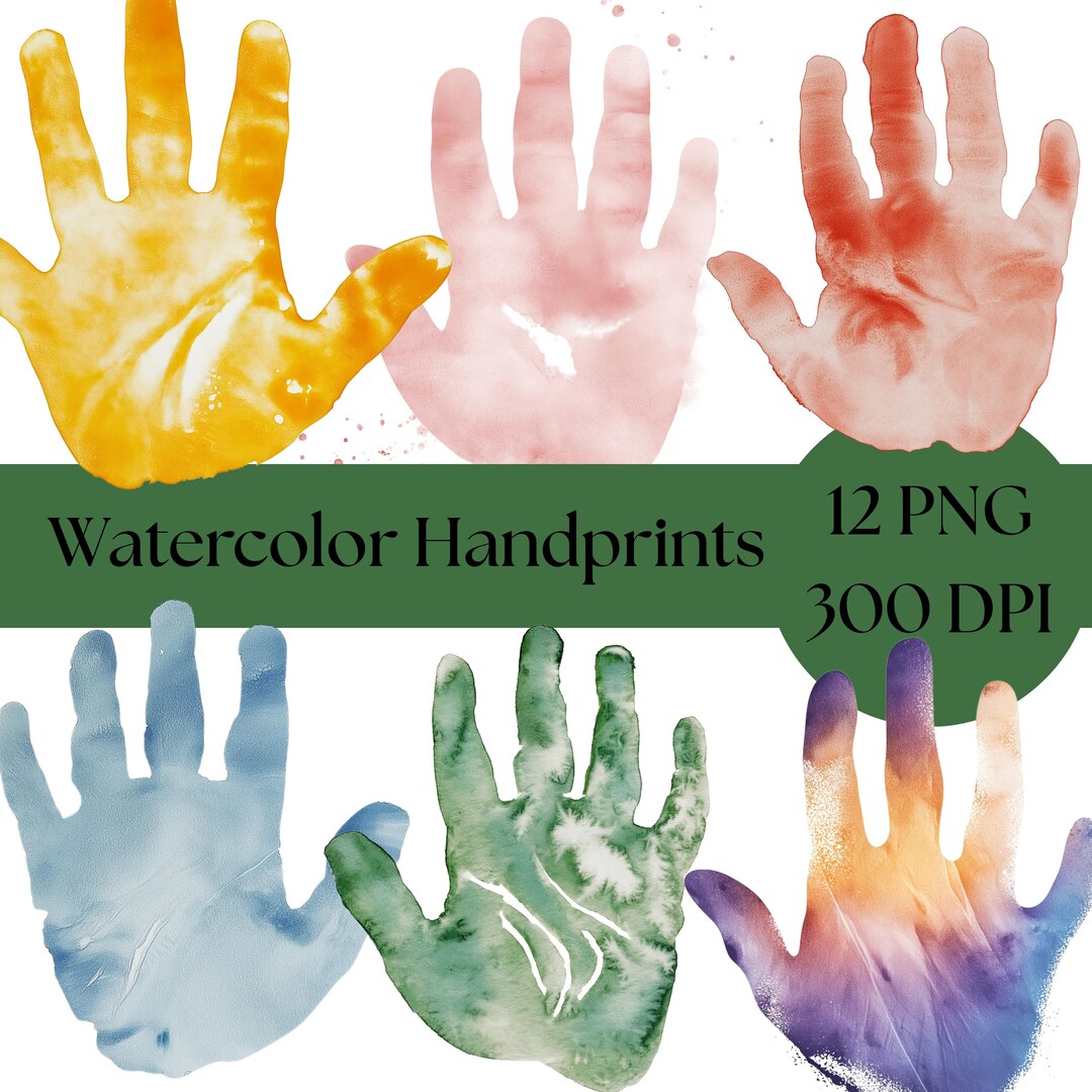 Watercolor Handprint Clipart, Hand Prints Clipart, Kids Handprint Art ...