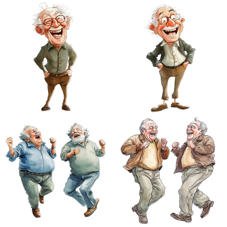 Funny Old Men Clip Art, Whimsical Grandpa PNG, Digital Download for ...