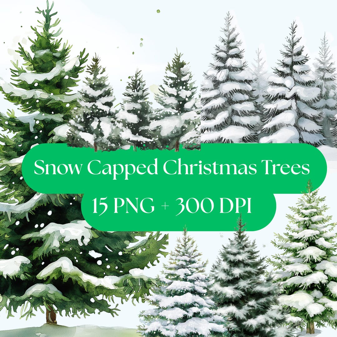 Snow Covered Christmas Tree Clipart, Digital Download, Winter Art ...