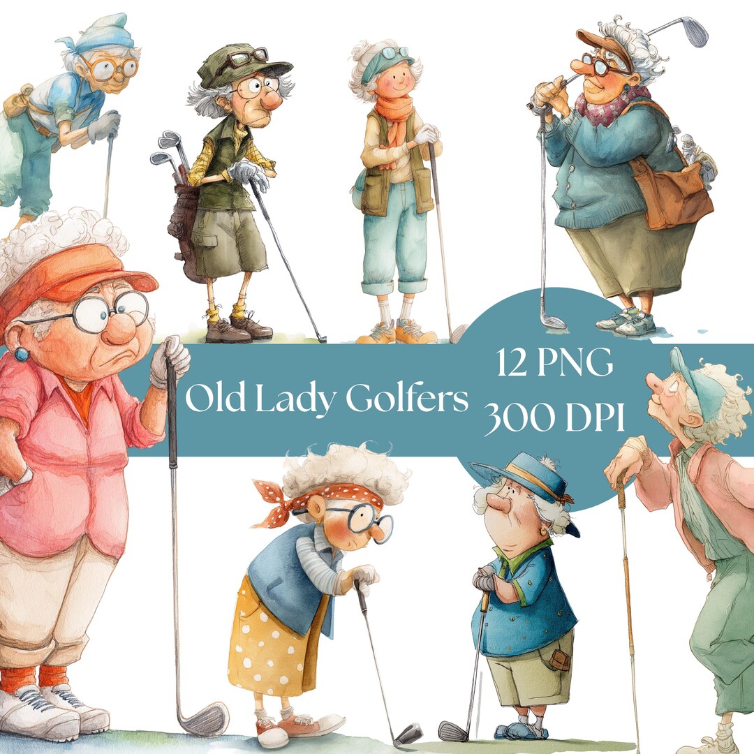 Old Lady Golfer Clipart: Retro Grandma Golf Art, Digital Download ...