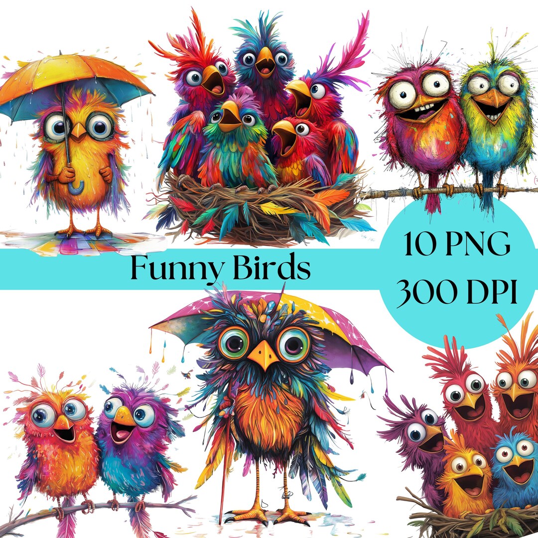 Whimsical Bird Clip Art: Funny Watercolor PNG (digital Download) - Etsy