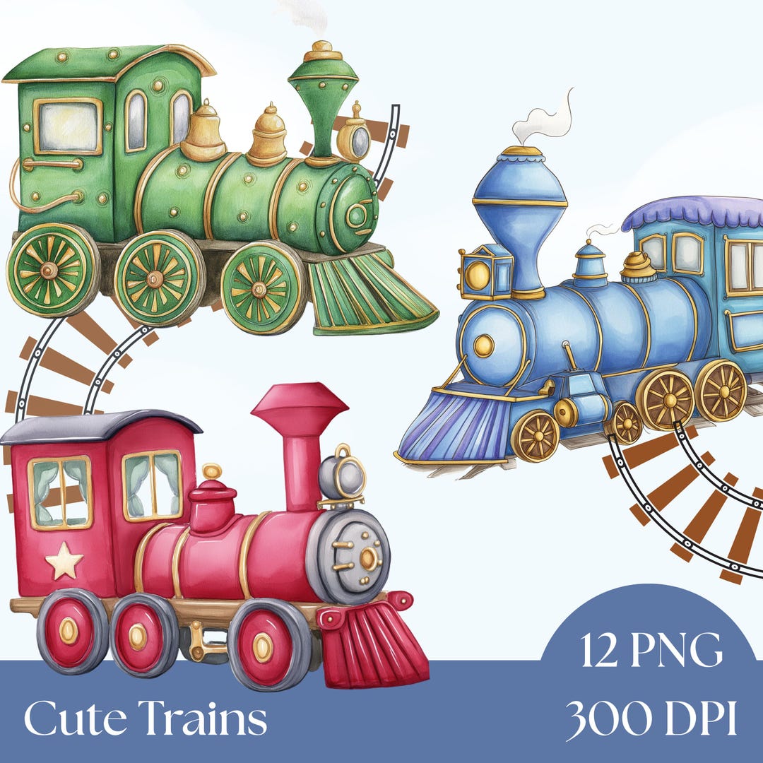 Watercolor Train Clipart, Digital Download PNG, Nursery Decor, Baby ...