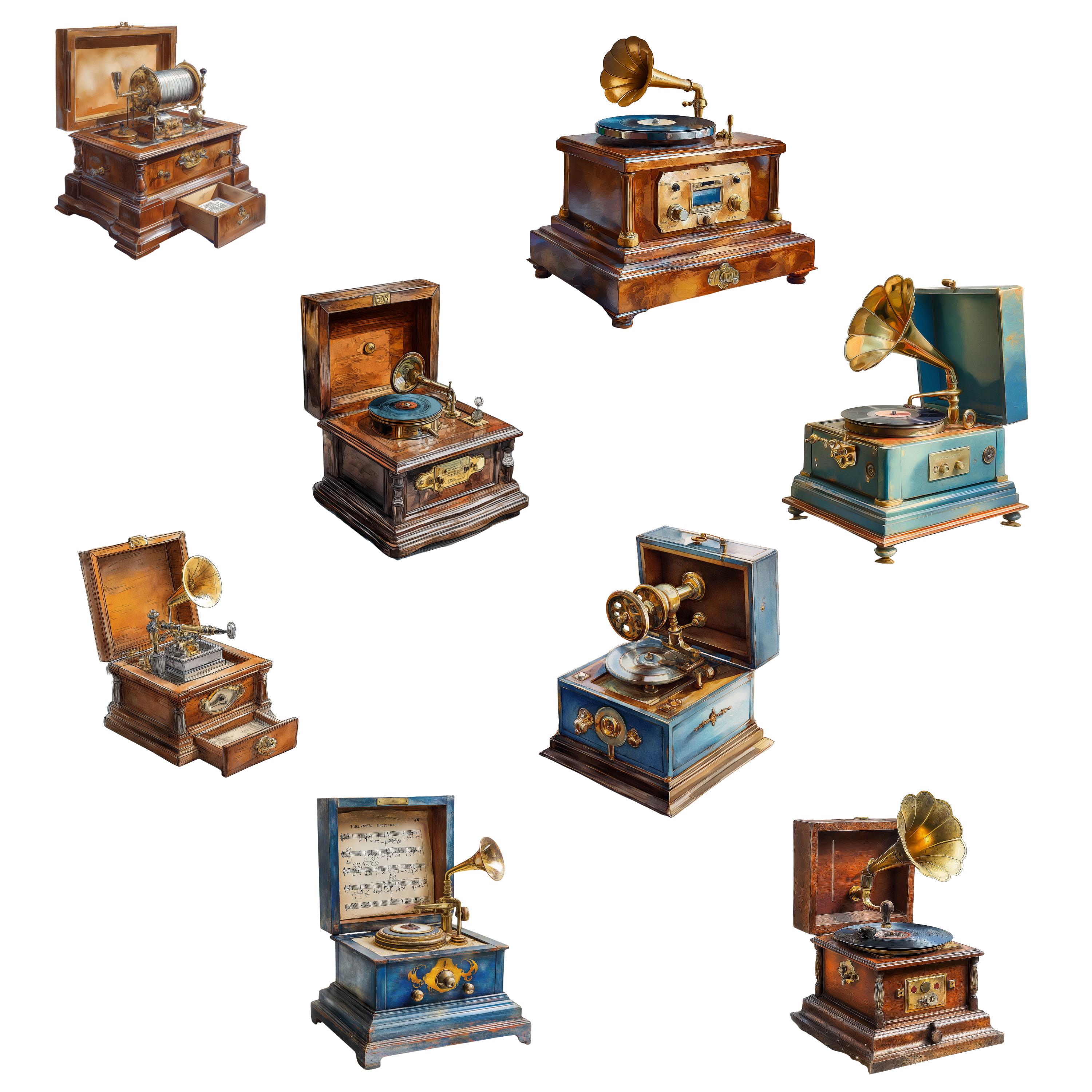 Vintage Music Box Clipart, Retro Music Graphics, Digital Download PNG ...