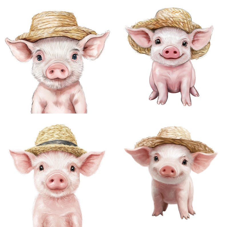 Watercolor Piglet Clipart: Adorable Farm Animal PNG (digital Download ...