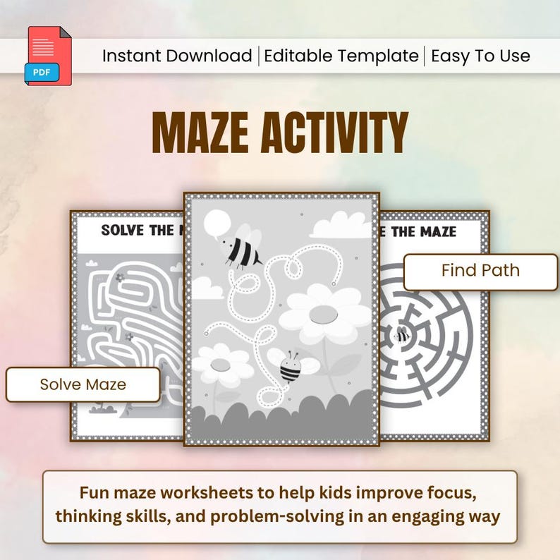 Maze Worksheet for Kids Printable, Kids Maze Activity PDF, Preschool ...