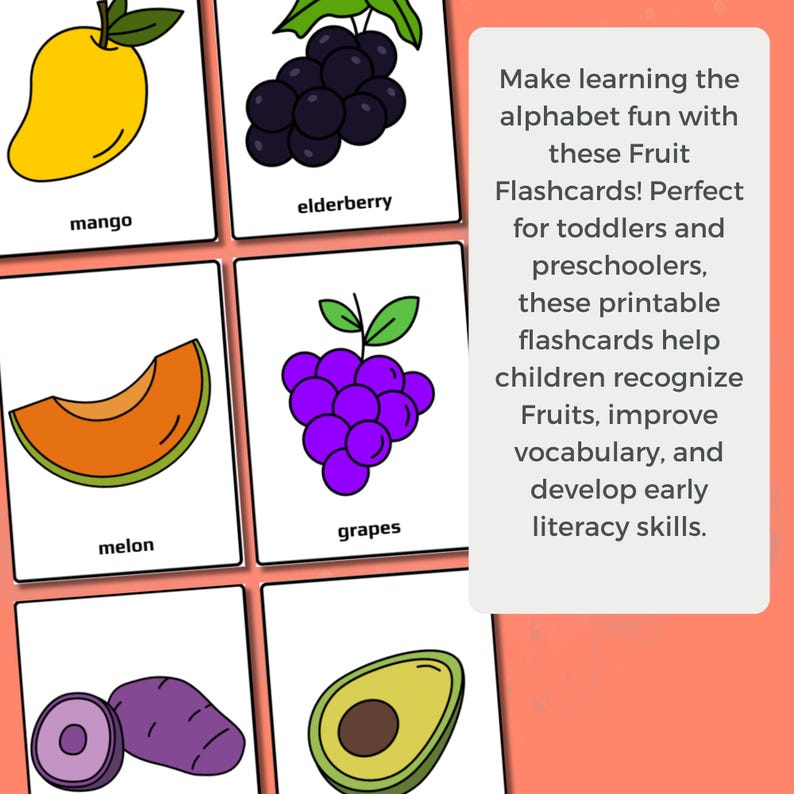 Preschool Fruit Flashcards | Printable ABC Learning Cards With Colorful ...
