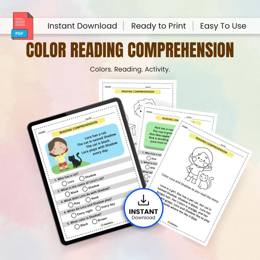 Color Reading Comprehension Printable, Kids Color Story Worksheets PDF ...