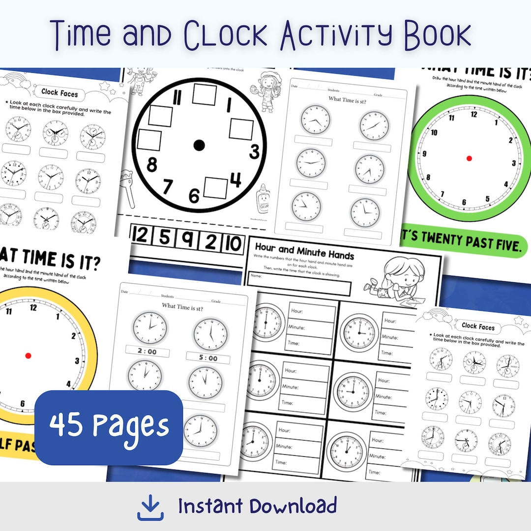 Time and Clock Activity Book: Telling Time Worksheets (PDF Pattern) - Etsy