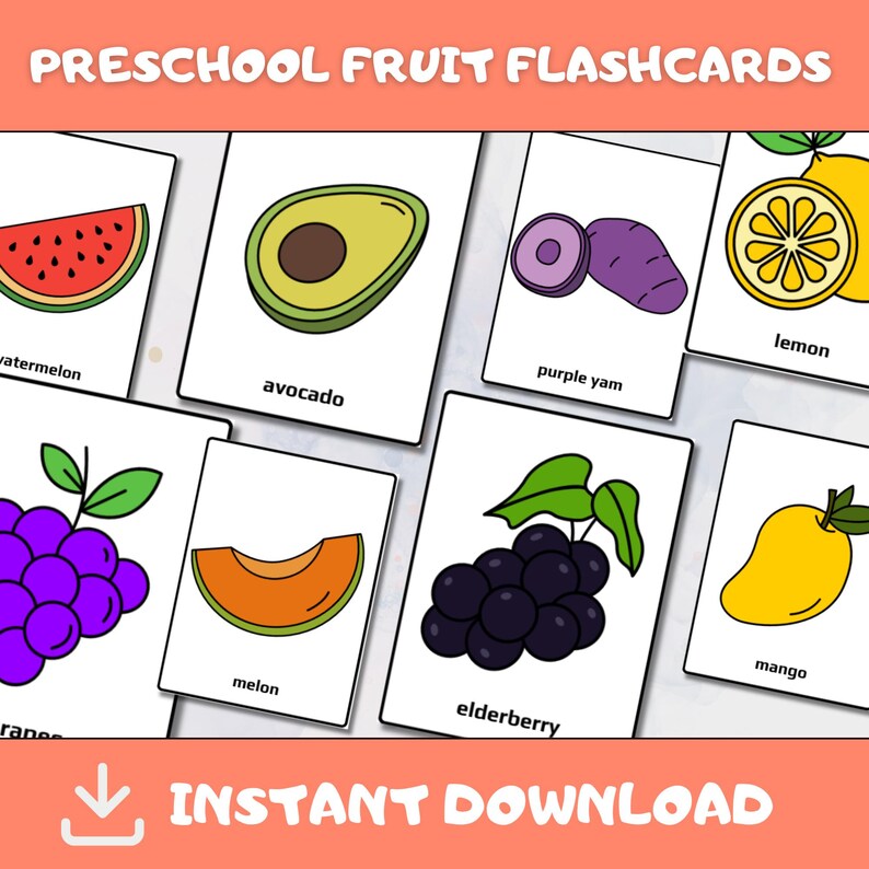 Preschool Fruit Flashcards | Printable ABC Learning Cards With Colorful ...