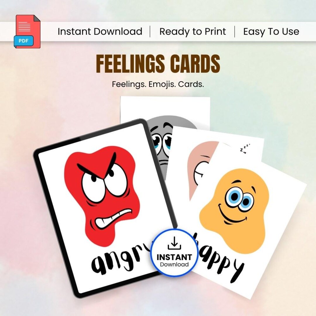 Feelings Flashcards for Kids Printable PDF, Emotion Cards SEL Activity ...
