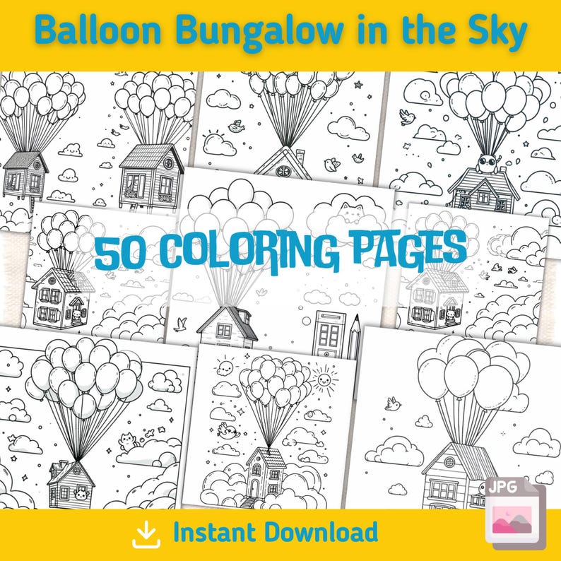Balloon Bungalow Coloring Pages - 50 Whimsical Floating Houses Hot Air ...