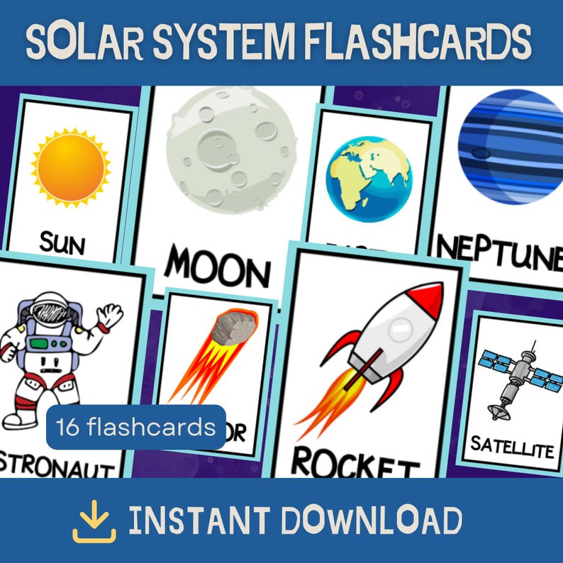 Pre-k Solar System Flashcards | Printable Space & Planet Learning Cards ...
