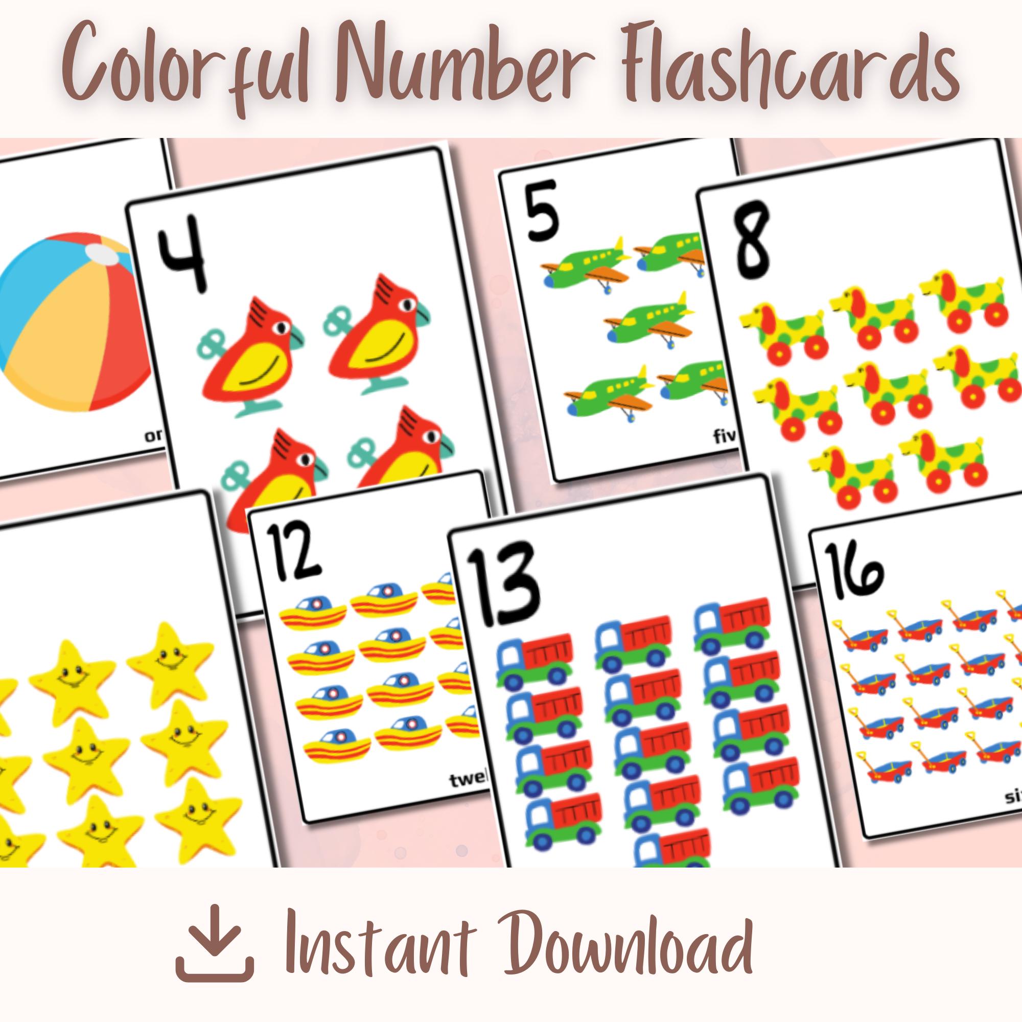 Colorful Number Flashcards | Printable 1-20 Numbers for Kids | Early ...