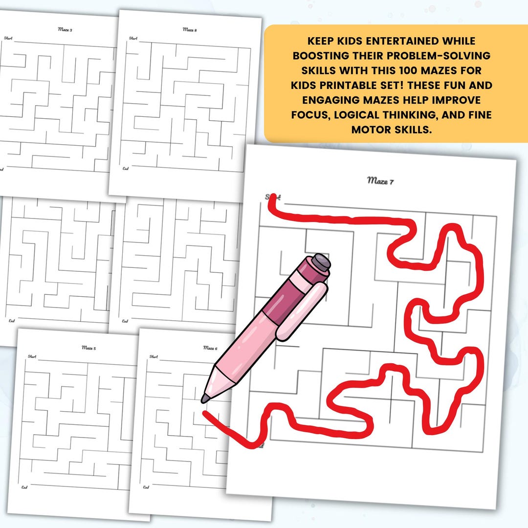 100 Printable Mazes for Kids Fun Educational Activity for Pre-k ...