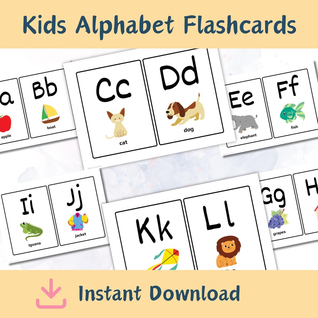 Alphabet Flashcards for Kids: ABC Learning Cards (printable PDF) - Etsy